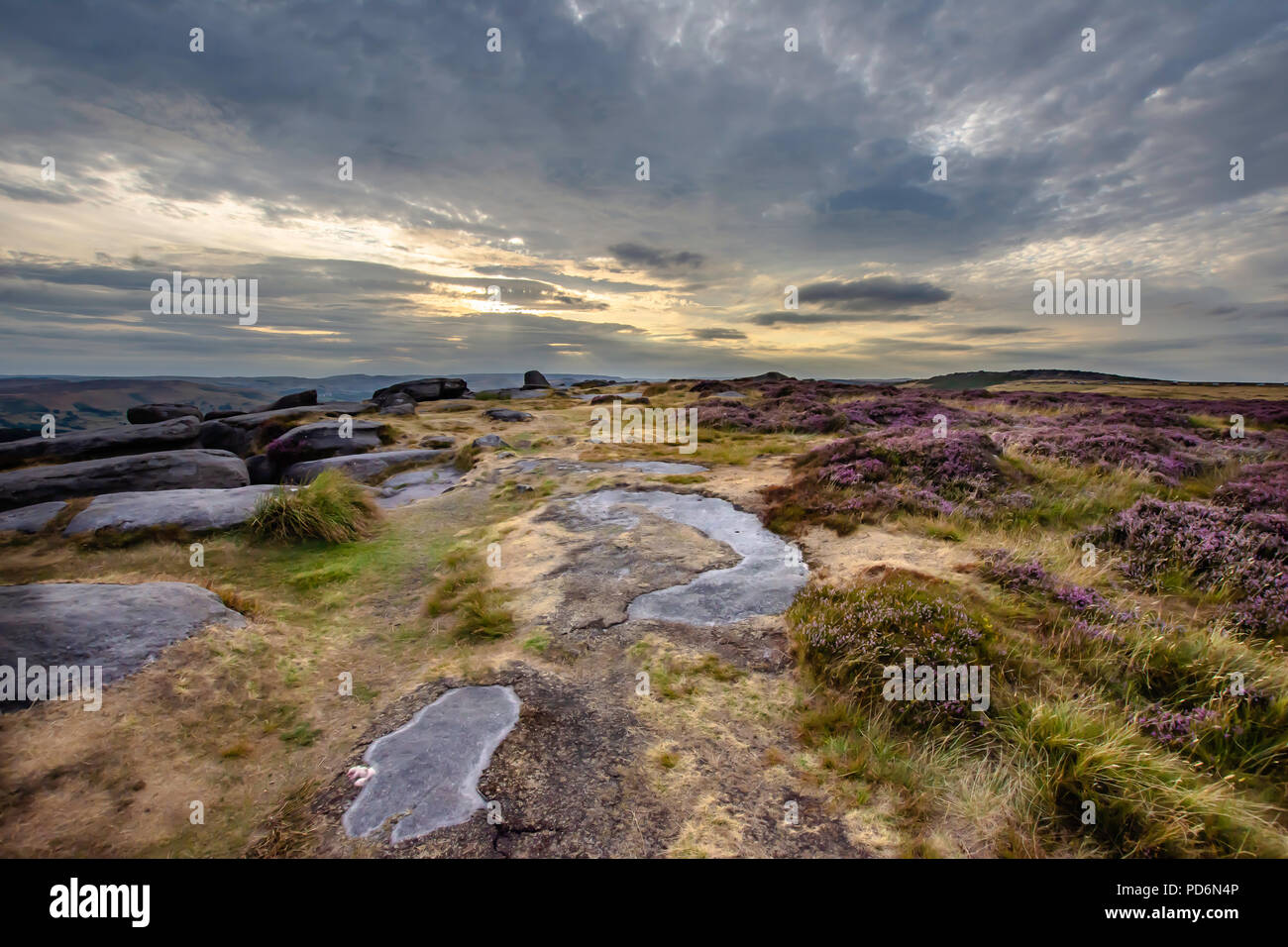 Idyllic landscape of Peak District National Park, Derbyshire, Uk.Sunset ...