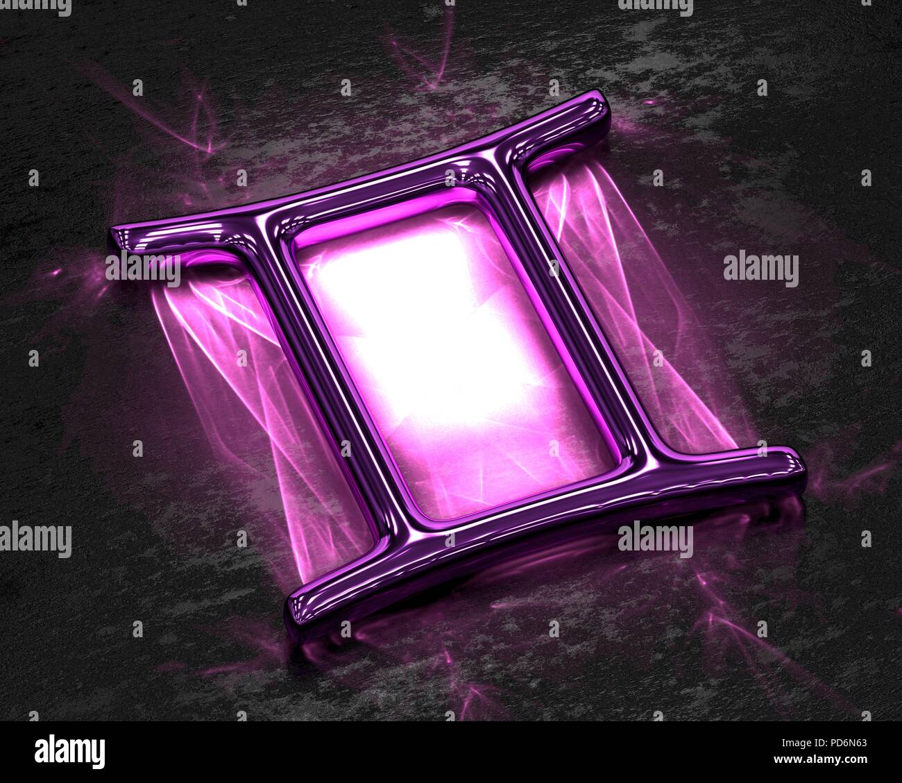 Sign of the zodiac in metal with pink caustics - Gemini Stock Photo - Alamy
