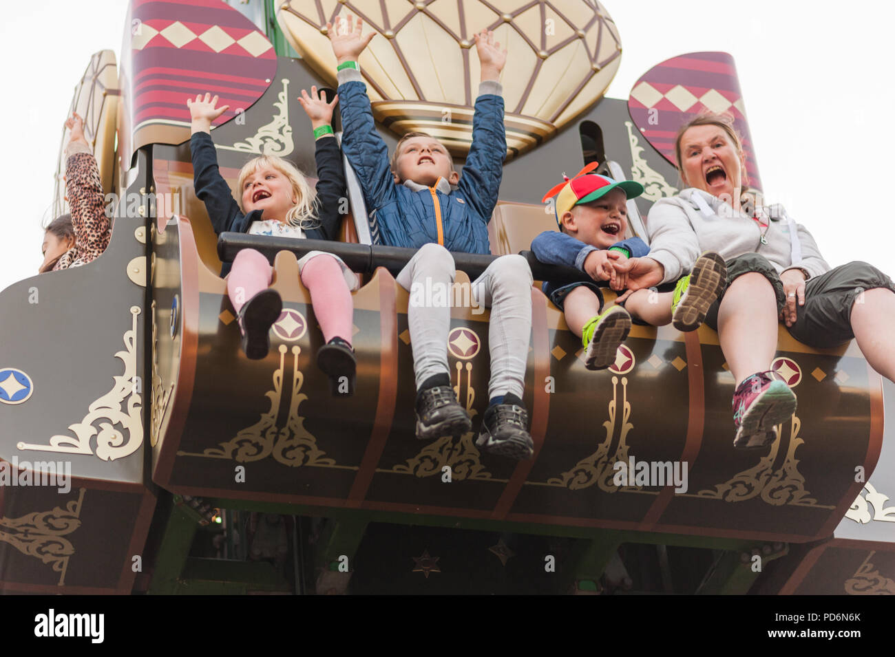 Copenhagen, Denmark - July 5, 2017. Children on a carnival ride, Tivoli ...