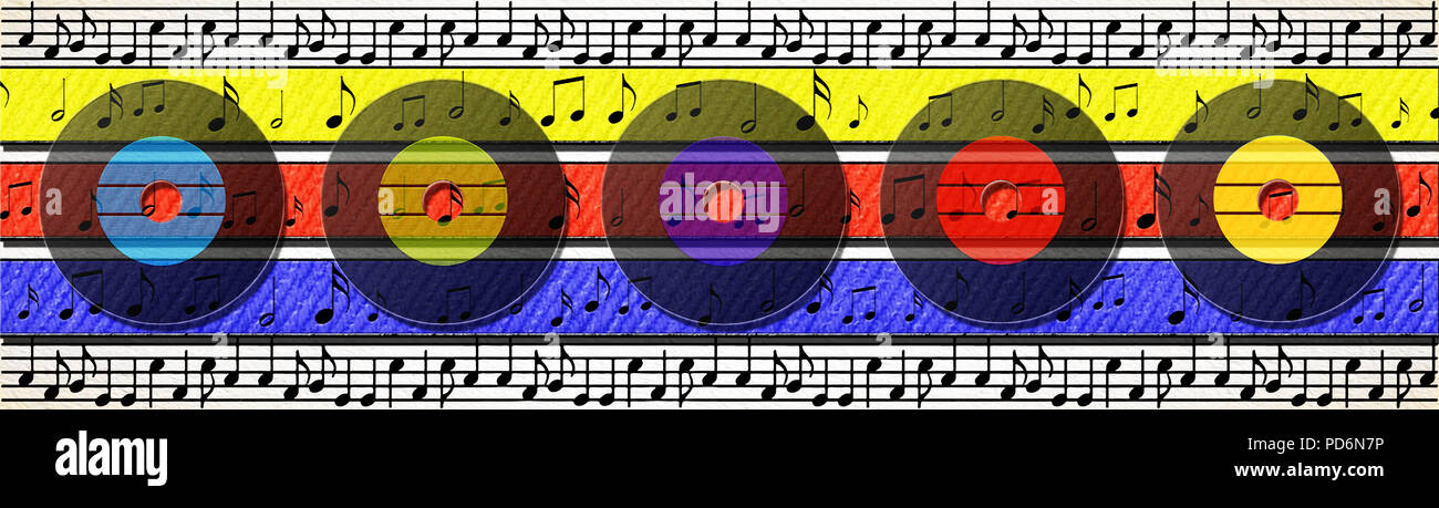 Old 45's on a background of musical notes is a nostalgic look back at ...