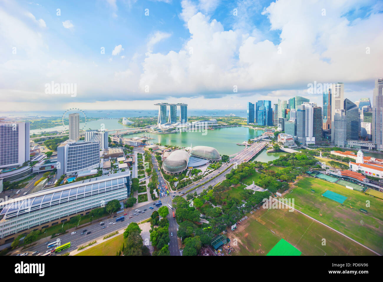 Aerial view of Cloudy sky at Marina Bay Singapore city skyline Stock ...