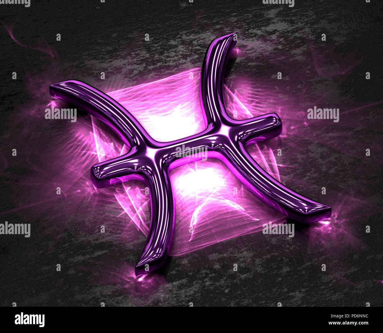 Sign of the zodiac in metal with pink caustics - Pisces Stock Photo - Alamy