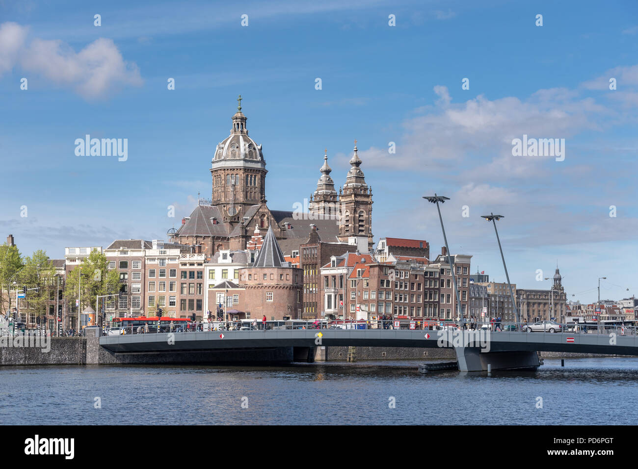 Amsterdam, Netherlands -April 04, 2018 -Amsterdam historic skyline with ...