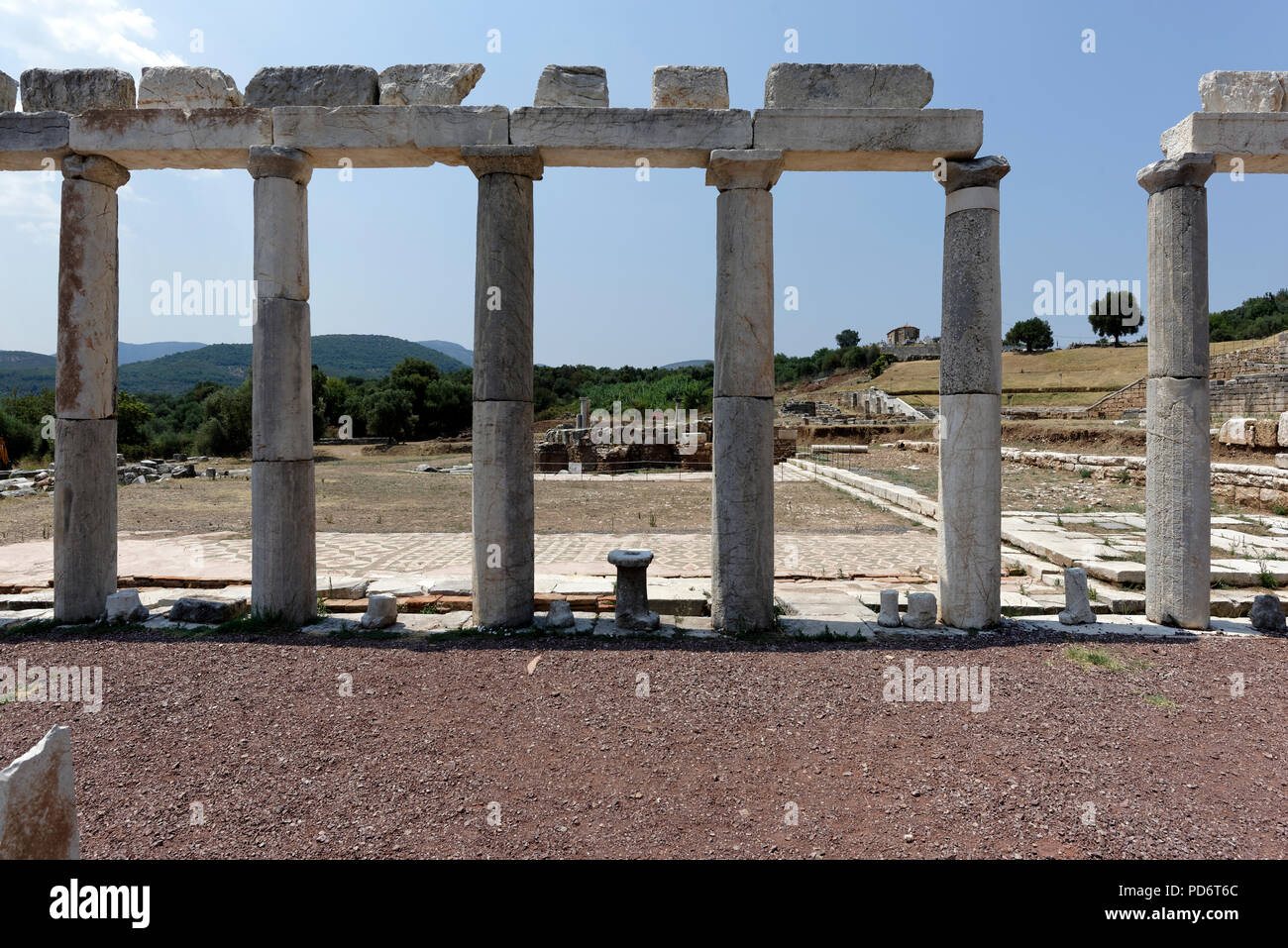 Doric style Stoa portico on the west side of the Agora. Ancient Messene ...