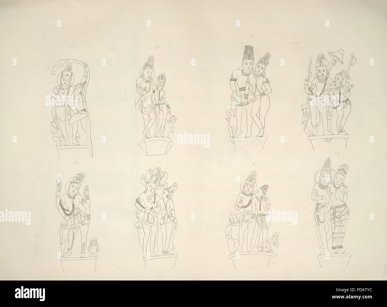 An 1853 sketch of 6th century amorous couple and mithuna sculptures ...