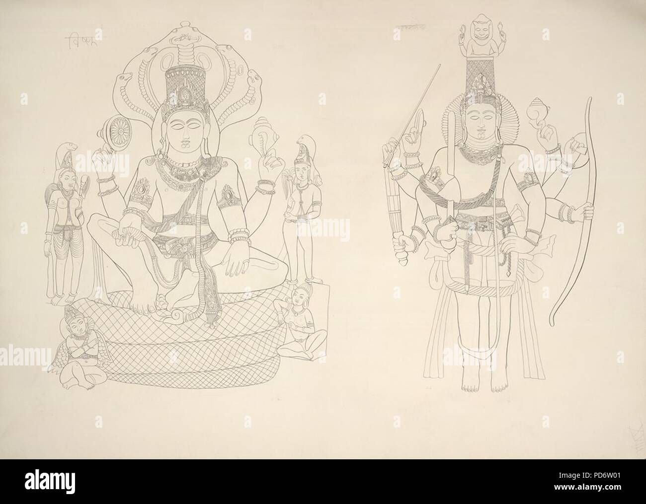 An 1853 sketch of Vaikuntha Vishnu (left) and Ashtabhuja Vishnu at Cave ...