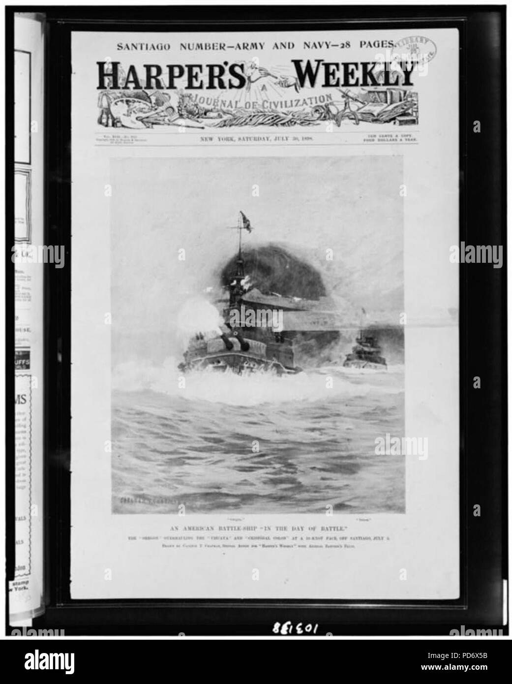 An American battle-ship ‘in the day of battle.‘ The ‘Oregon ...