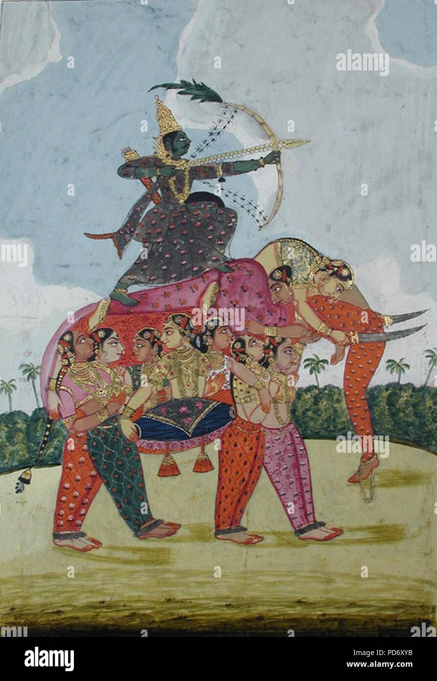 An elephant, composite, made up of dancing women serves as a mount to ...