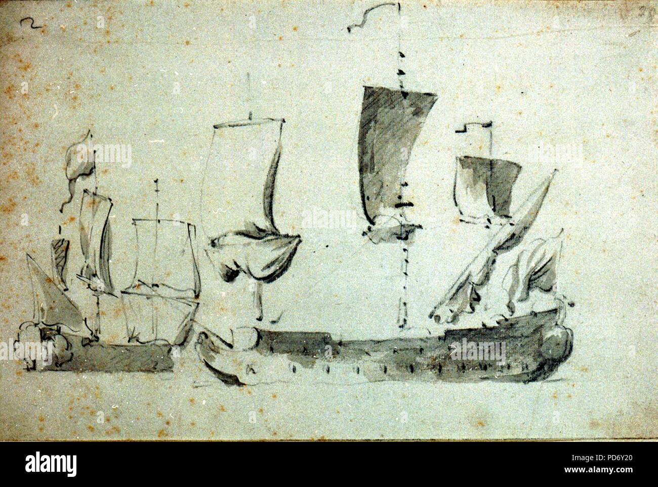 An English ship before the wind under easy sail RMG PW6909 Stock Photo ...