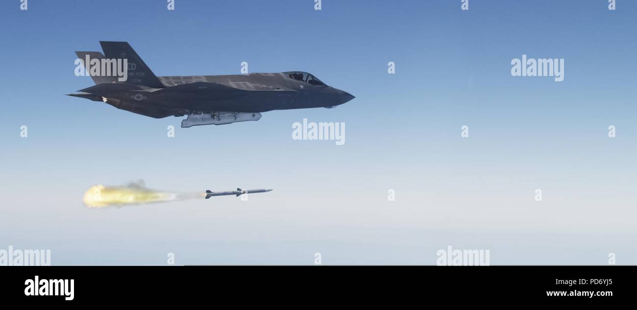 An F-35A Lightning II aircraft launches an AIM-120 advanced medium ...