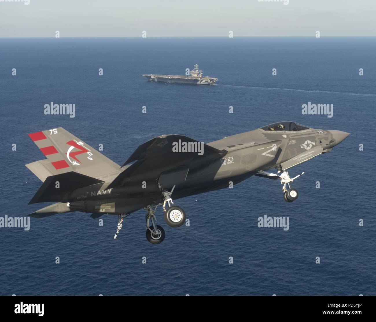 An F-35C Lightning II lands aboard USS Nimitz. (15711950032 Stock Photo ...