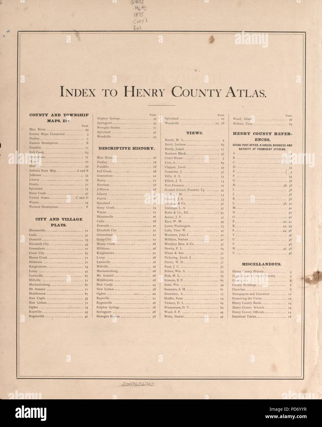 An illustrated historical atlas of Henry Co., Indiana Stock Photo - Alamy