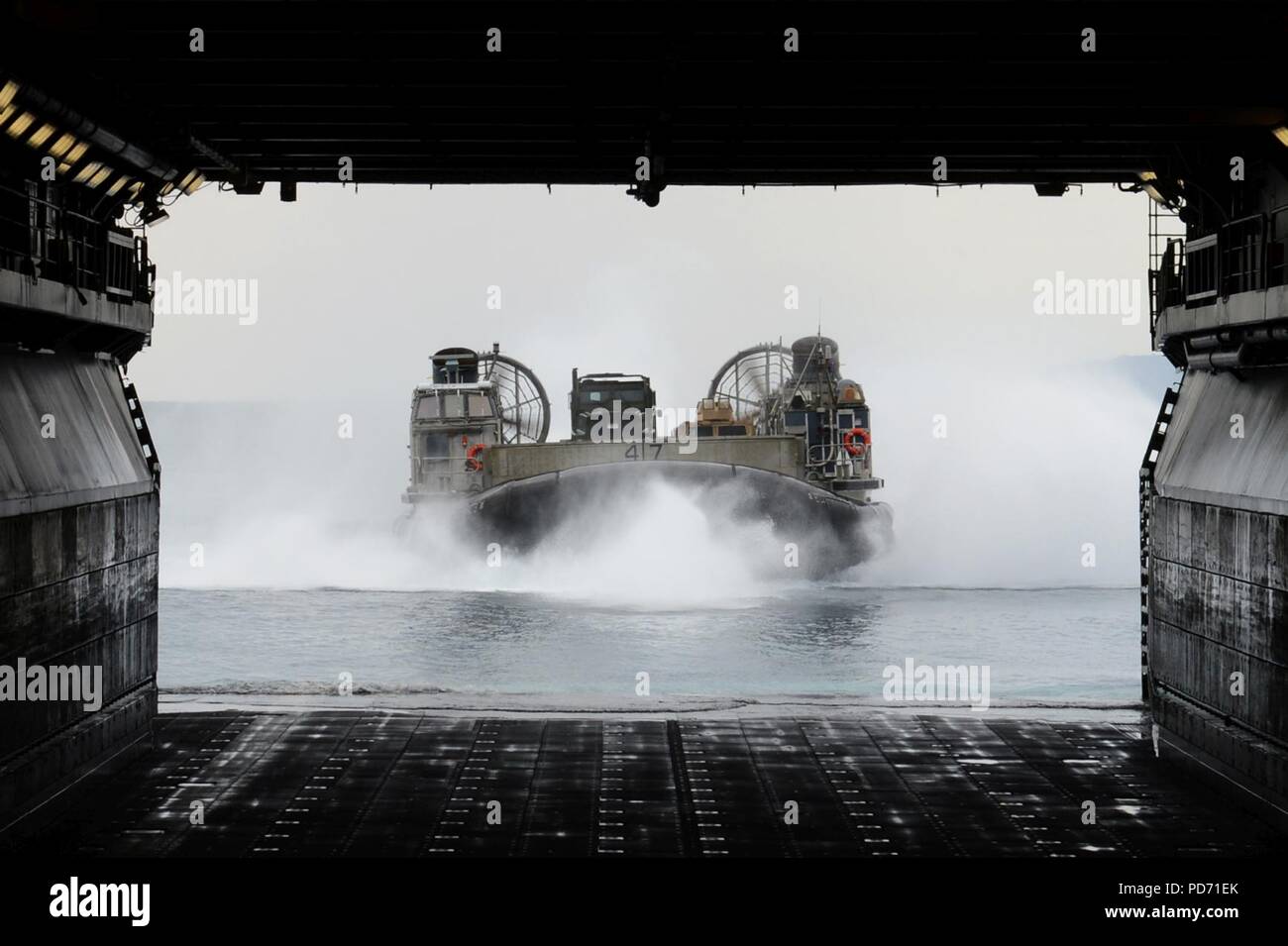 An LCAC approaches the well deck of USS Bonhomme Richard. (8428933967 ...