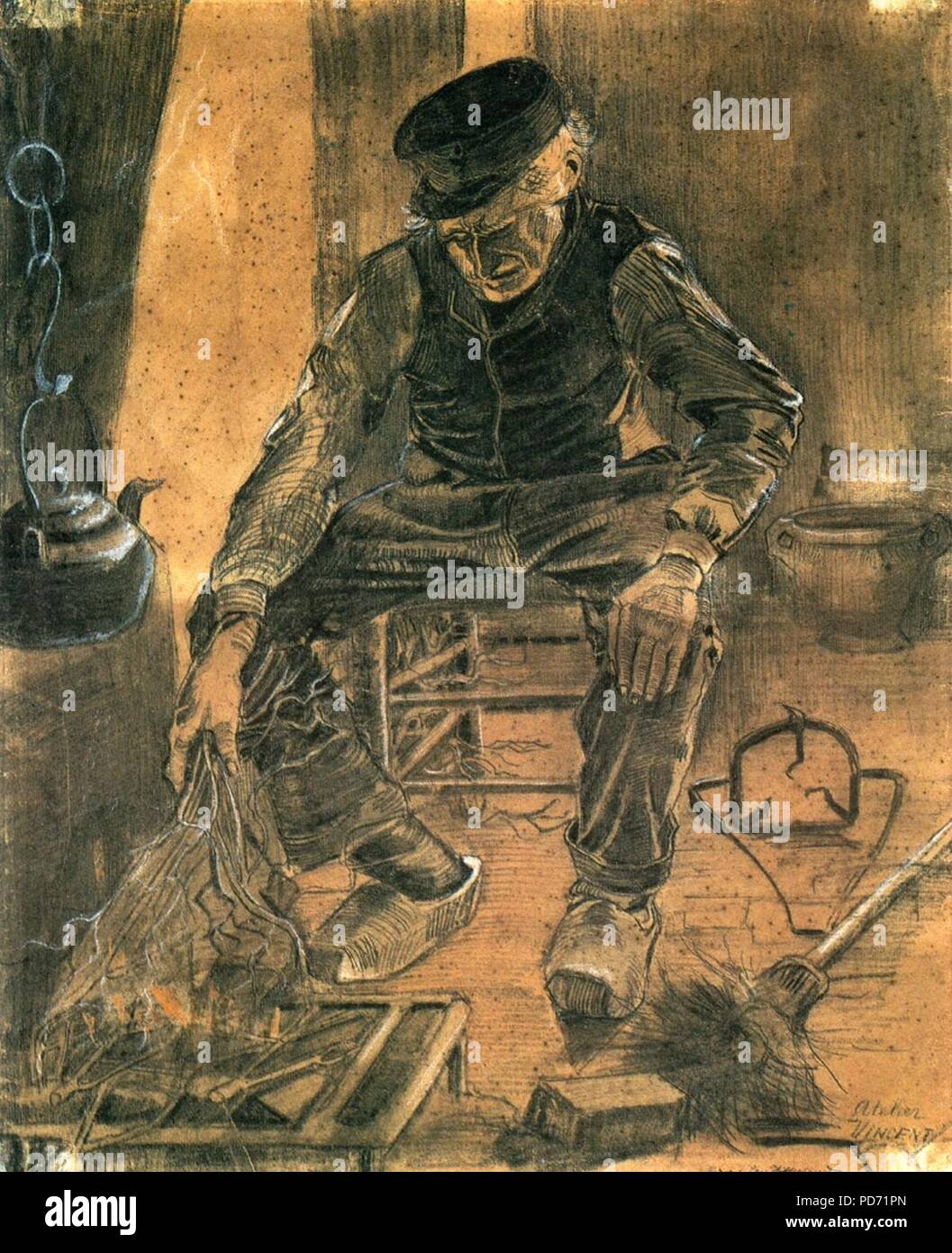 An Old Man Putting Dry Rice on the Hearth 1881 Vincent van Gogh Stock ...