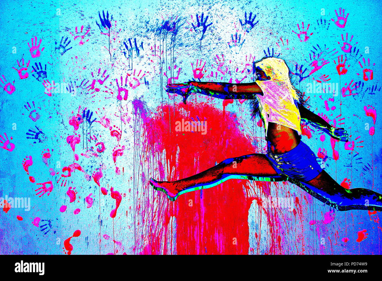 Girl leaping. Girl leaps ahead happily celebrating success triumphant ...