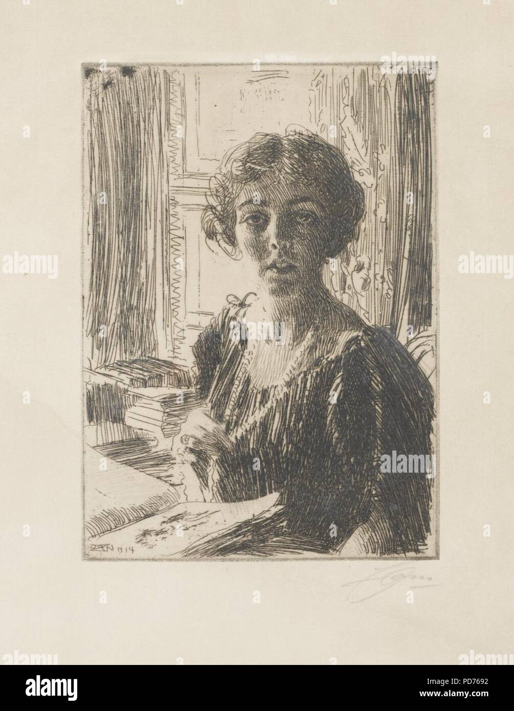 Anders Zorn - Crown Princess Margaret of Sweden (etching) 1914 Stock ...