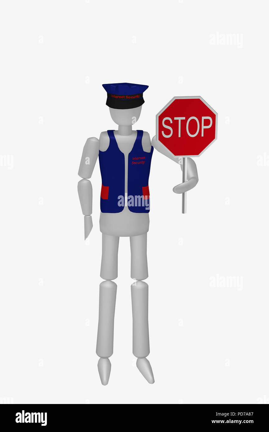 Security officer with a stop sign. 3d rendering Stock Photo - Alamy