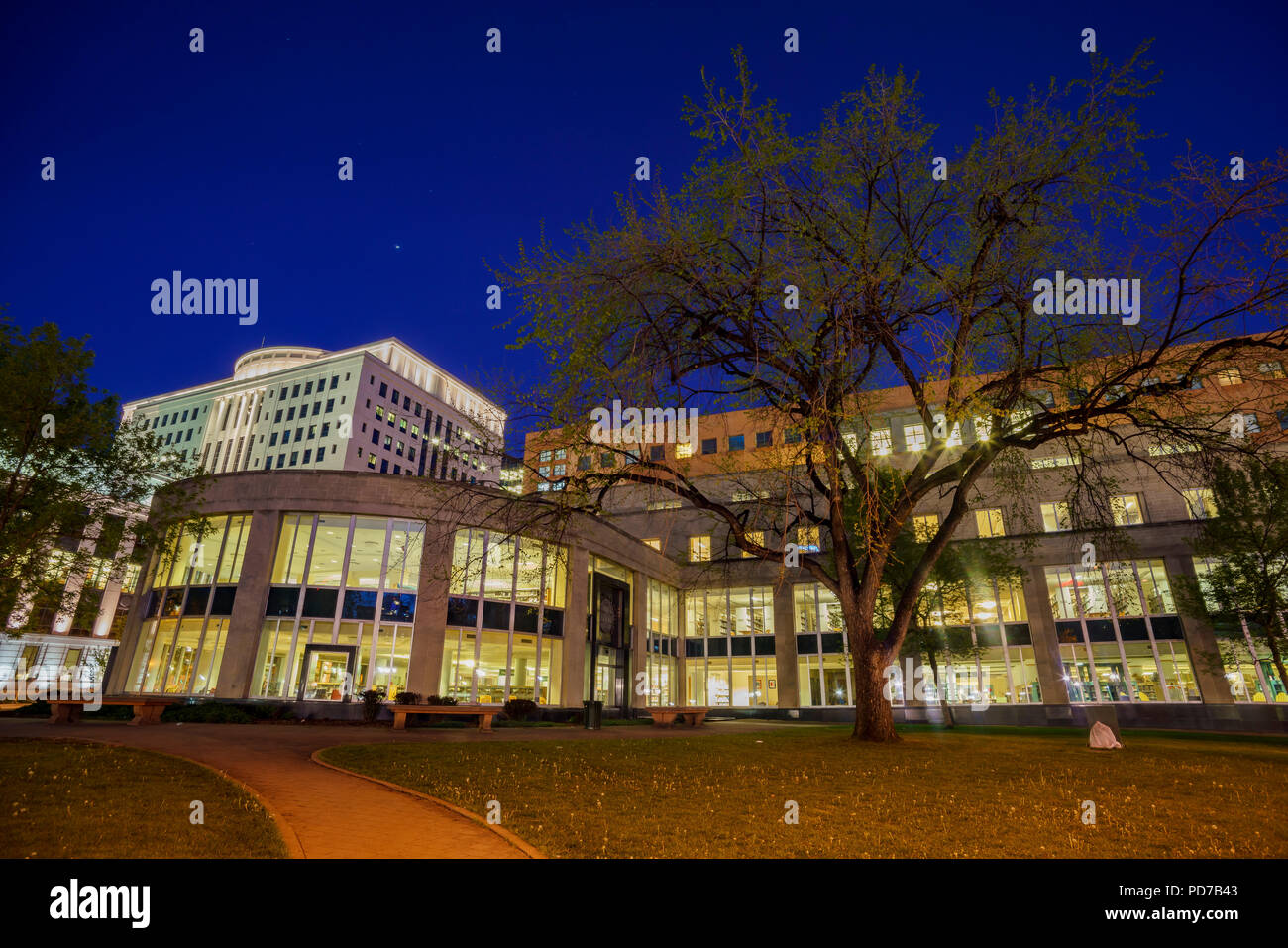 Night view of the Denver Central Library in the Civic center Stock ...