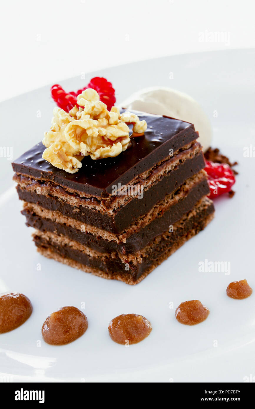 layered chocolate ganache sweet plated dessert pudding Stock Photo - Alamy