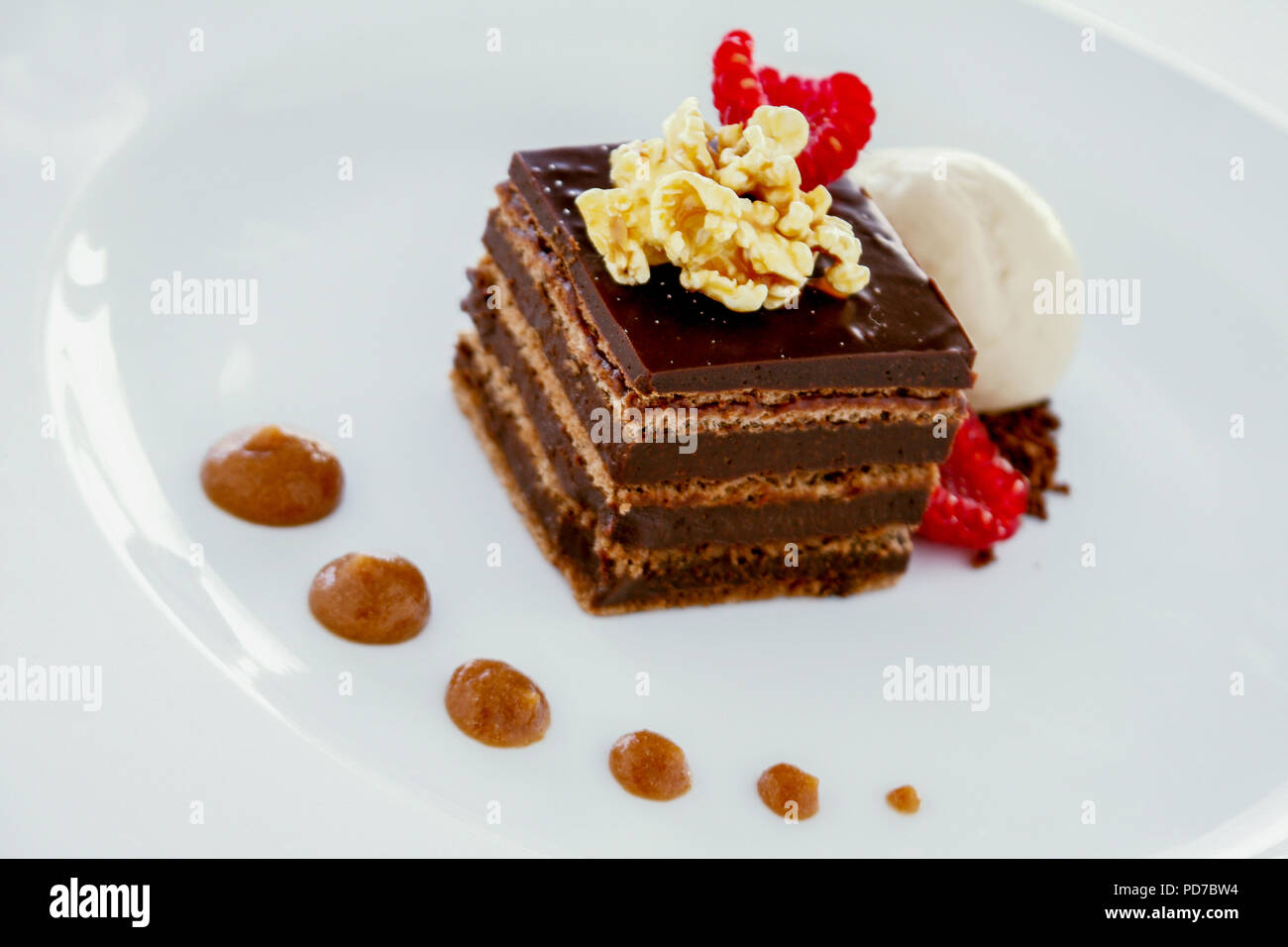 layered chocolate ganache sweet plated dessert pudding Stock Photo - Alamy