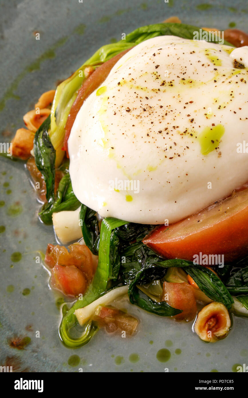 plated burrata cheese appetizer Stock Photo - Alamy