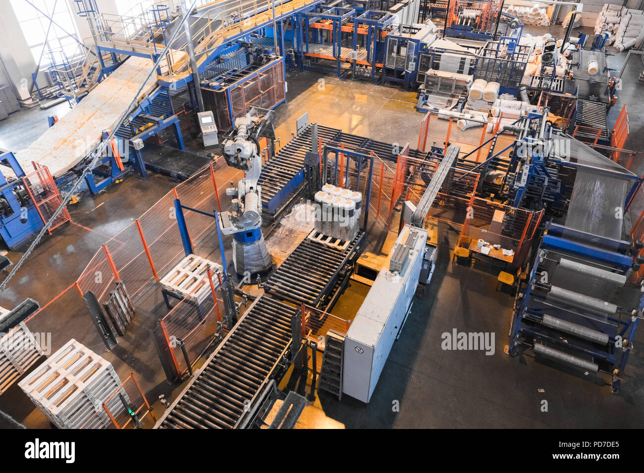 Fiberglass production industry equipment at manufacture background ...