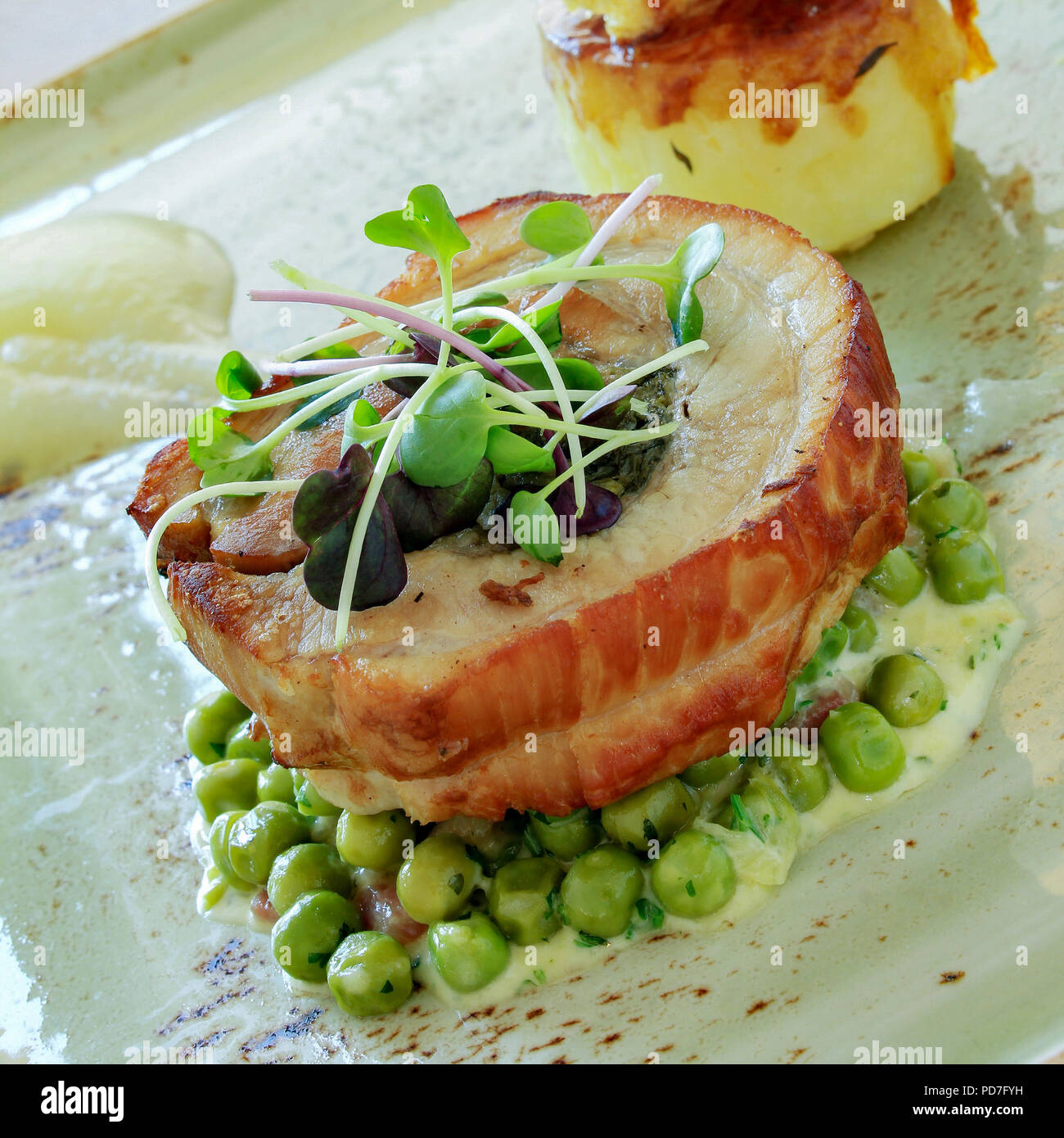 plated pork meal Stock Photo - Alamy