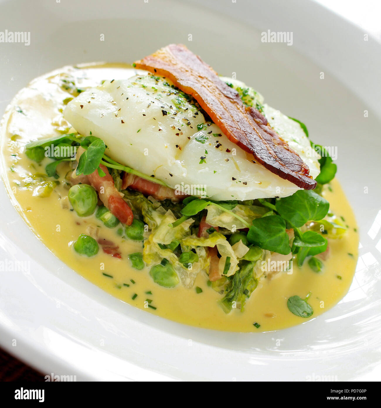 Plated cod loin meal hi-res stock photography and images - Alamy