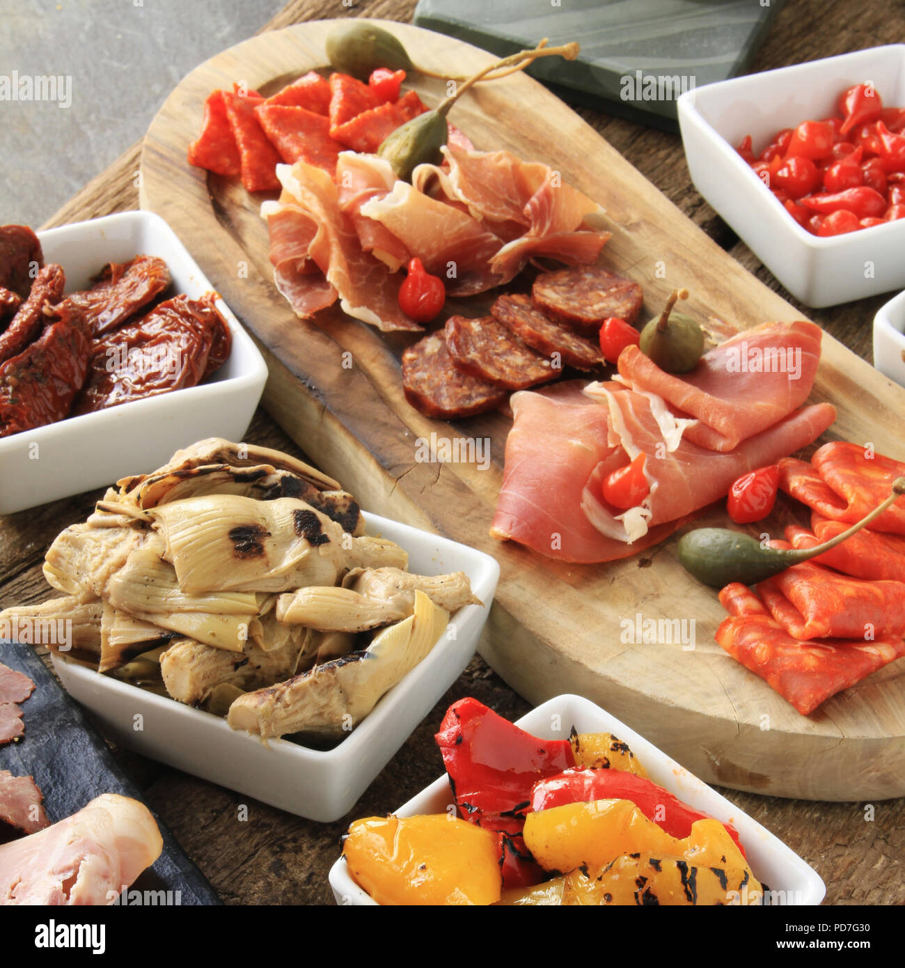 healthy finger food antipasta tapas selection Stock Photo - Alamy