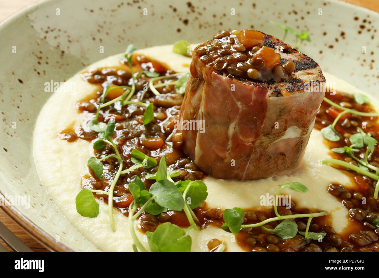 plated pork meal Stock Photo - Alamy