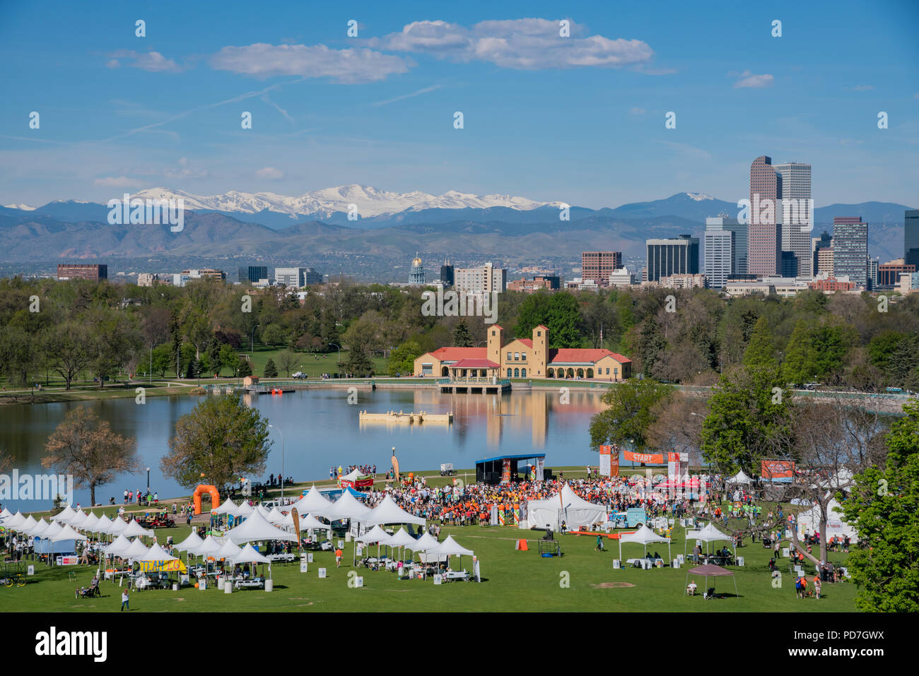 Denver, MAY 6: Aerial view of Walk MS 2017 Marathon on MAY 6, 2017 at ...
