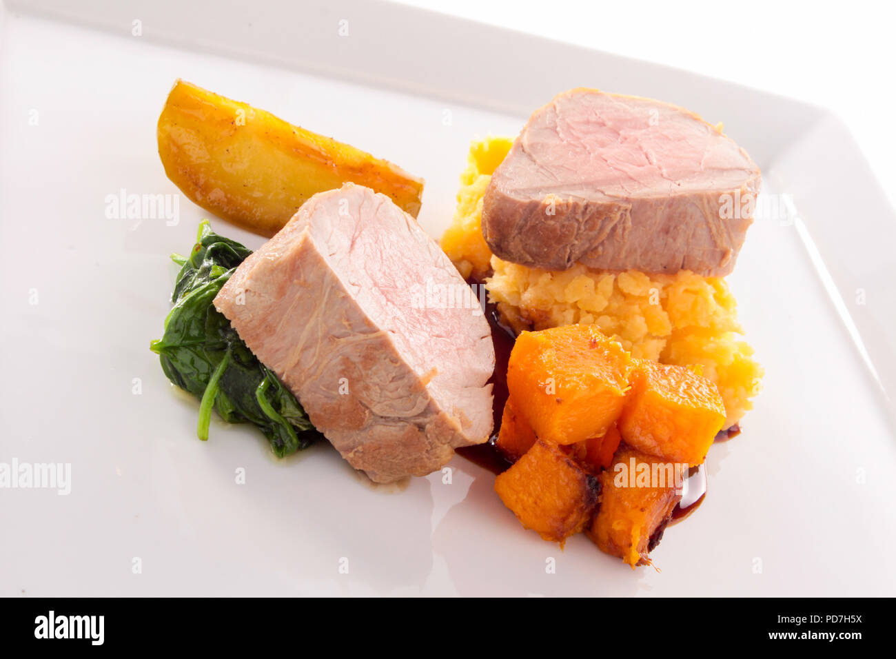 Plated pork loin meal hi-res stock photography and images - Alamy
