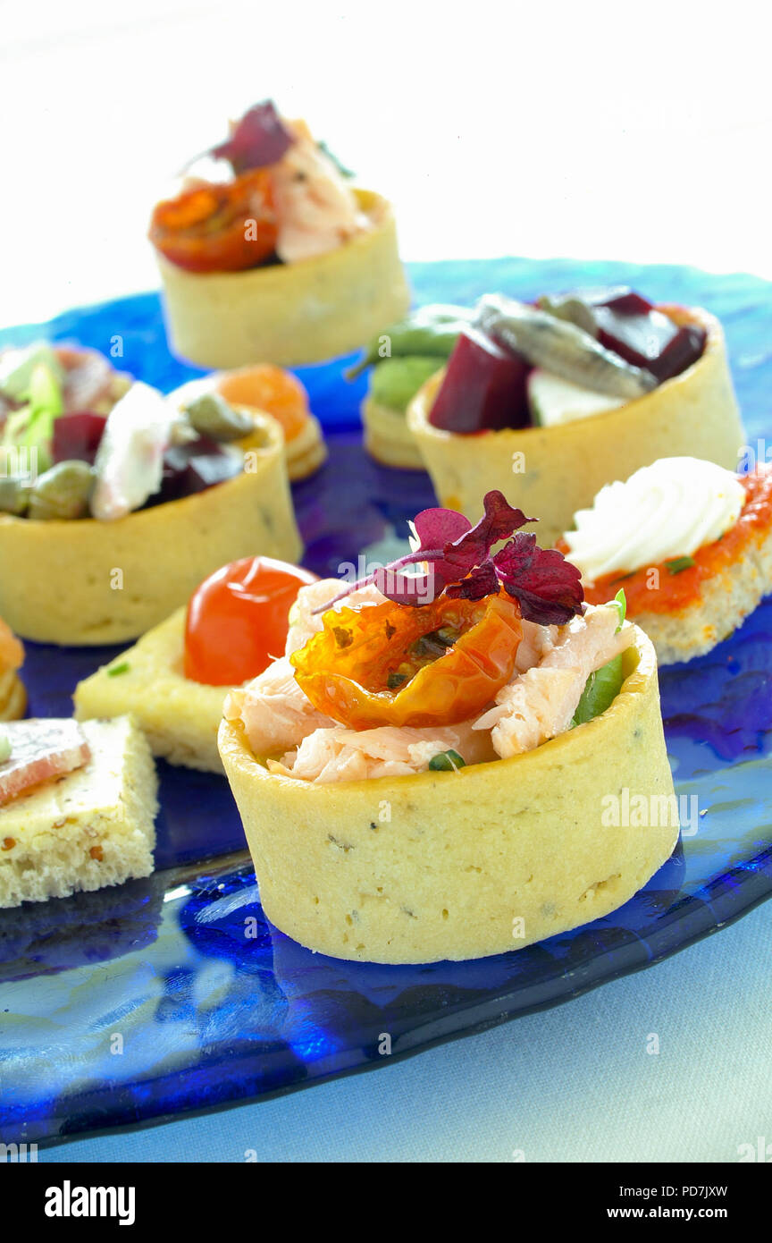 plated gourmet canape selection Stock Photo - Alamy