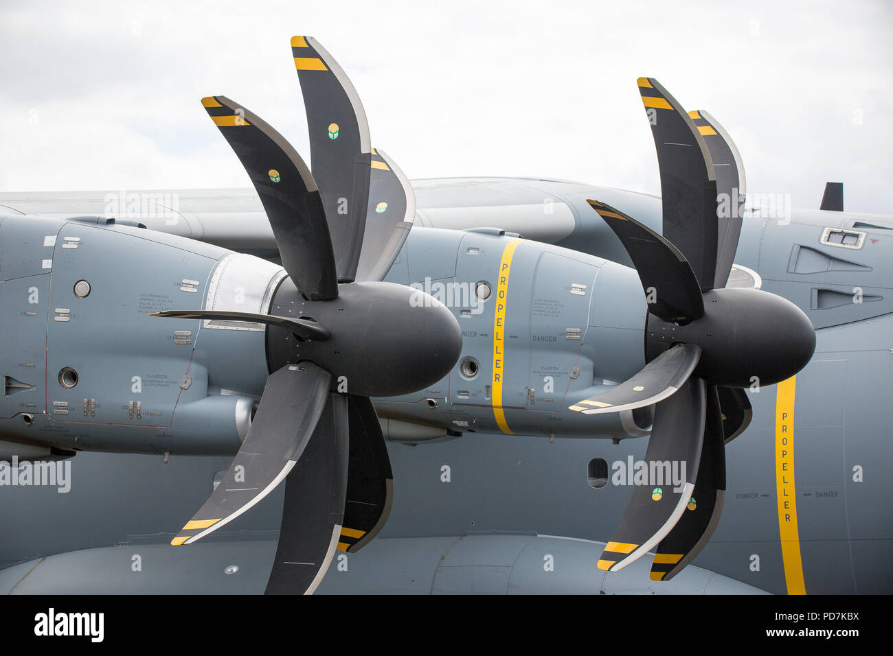 Engines of an Airbus A400M at the Farnborough International Airshow ...