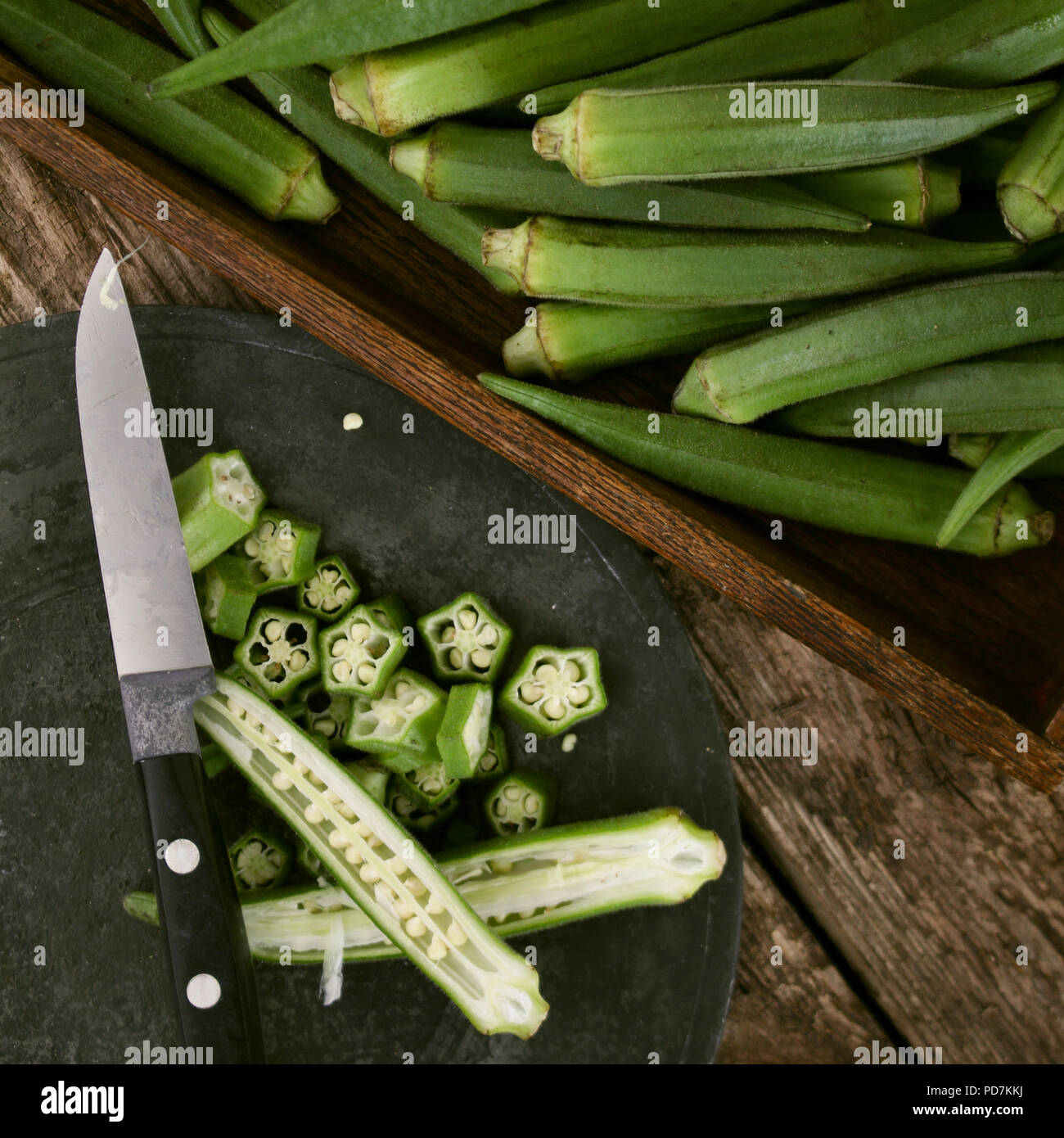 preparing fresh okra vegetables Stock Photo - Alamy