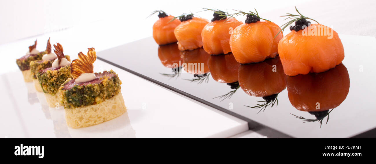 plated gourmet canape selection Stock Photo - Alamy