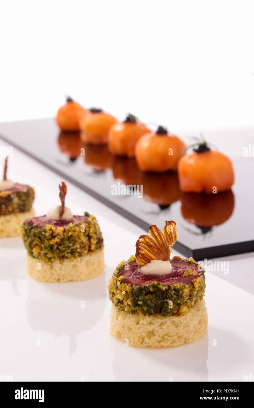 plated gourmet canape selection Stock Photo - Alamy