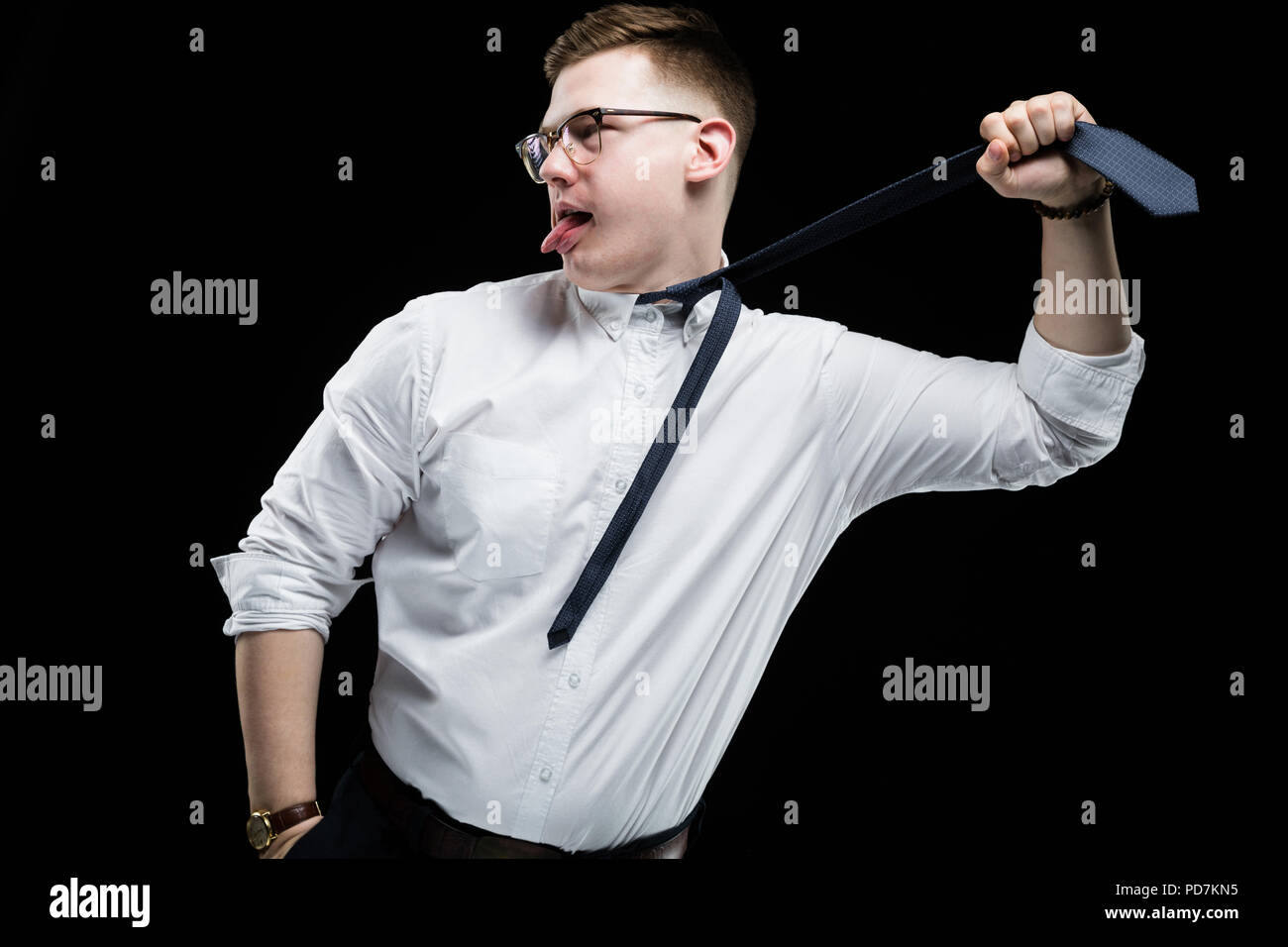 Portrait of confident handsome fed up tired elegant responsible ...