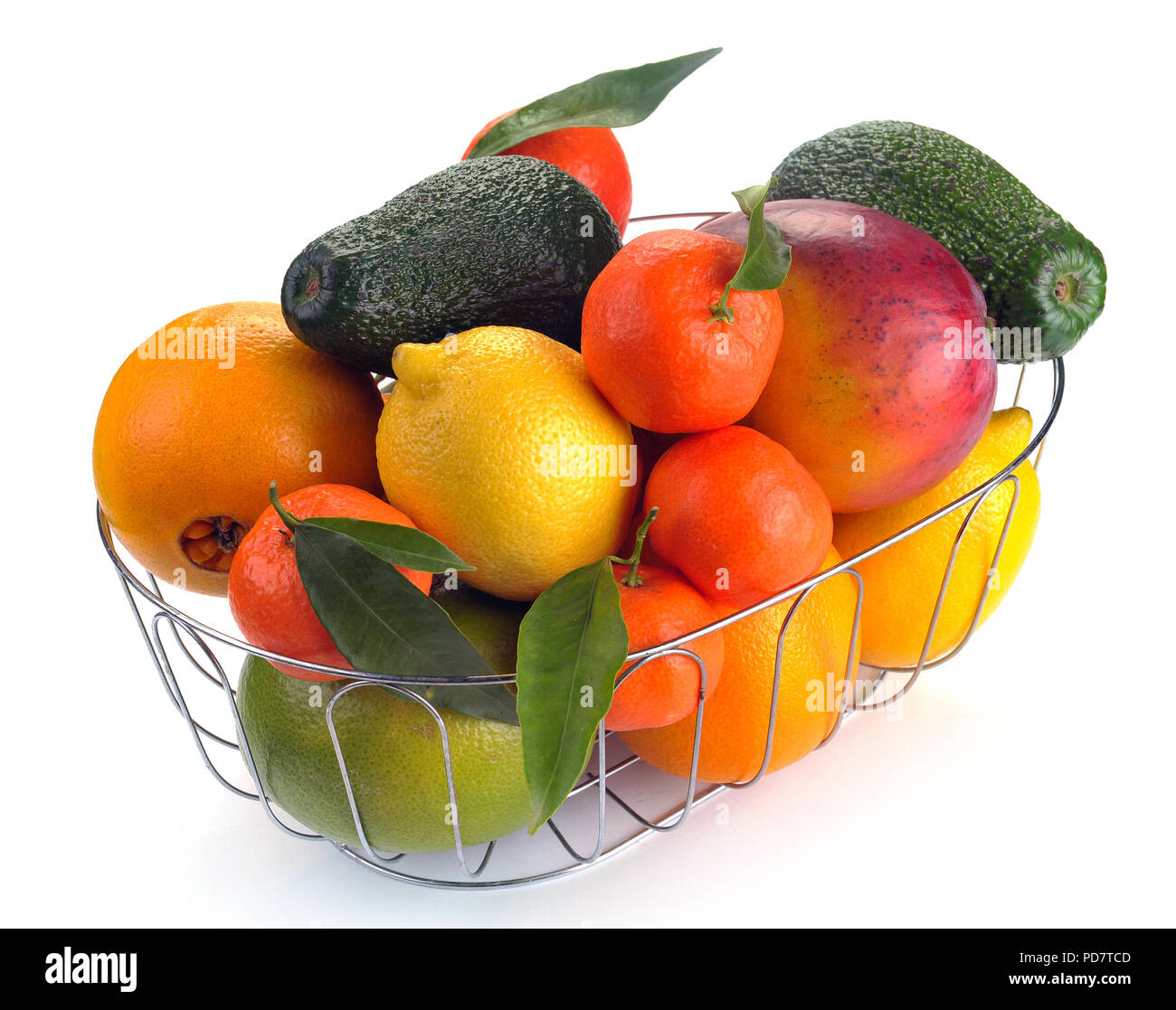 set of citrus fruits in basket on white background Stock Photo - Alamy