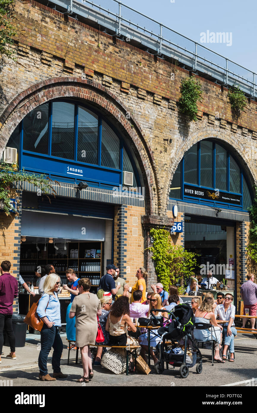 England, London, Bermondsey, Maltby Street Market, Customers Outside ...