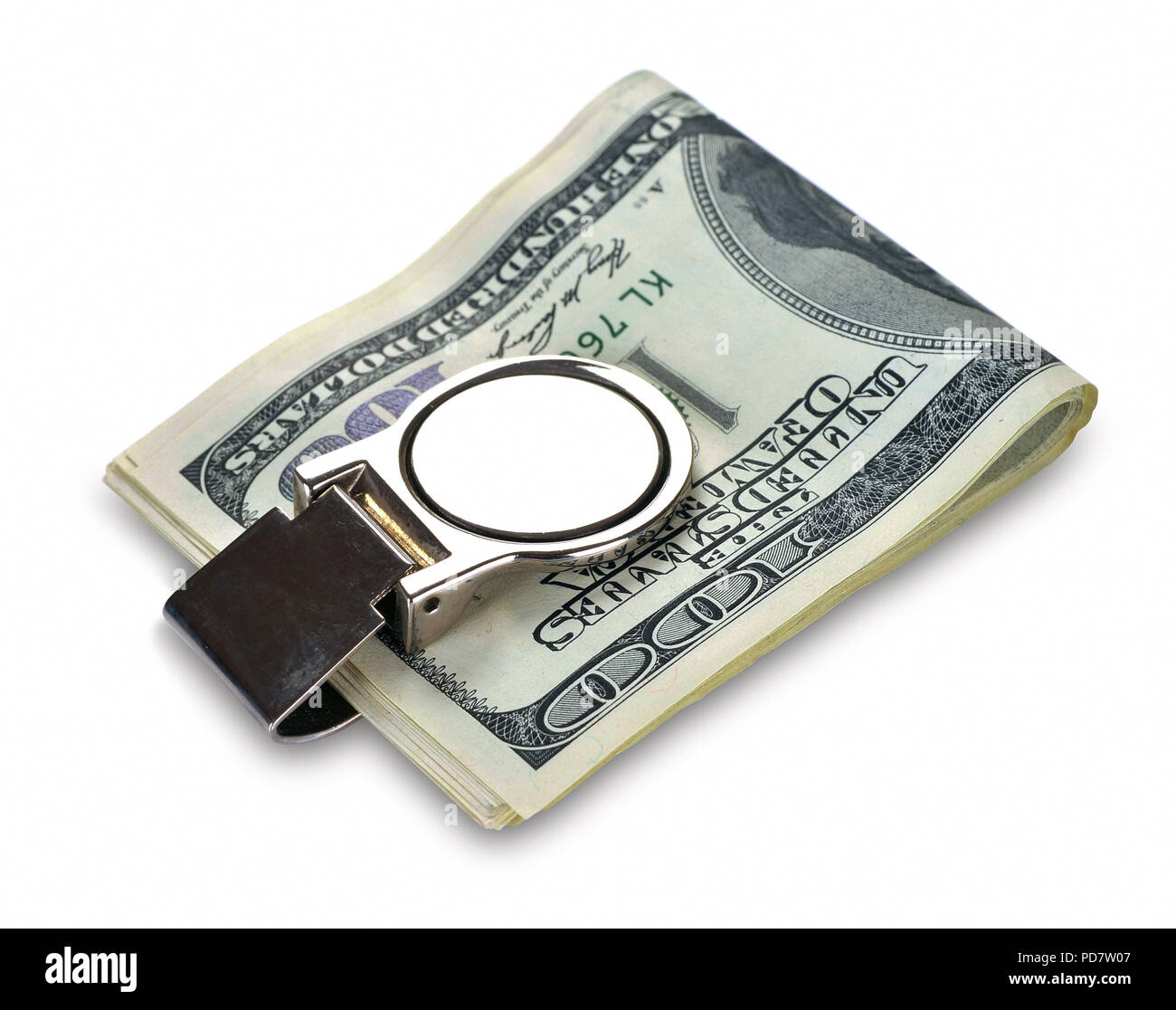 Bundle of 100 dollars bank notes fasten with money clip isolated on ...