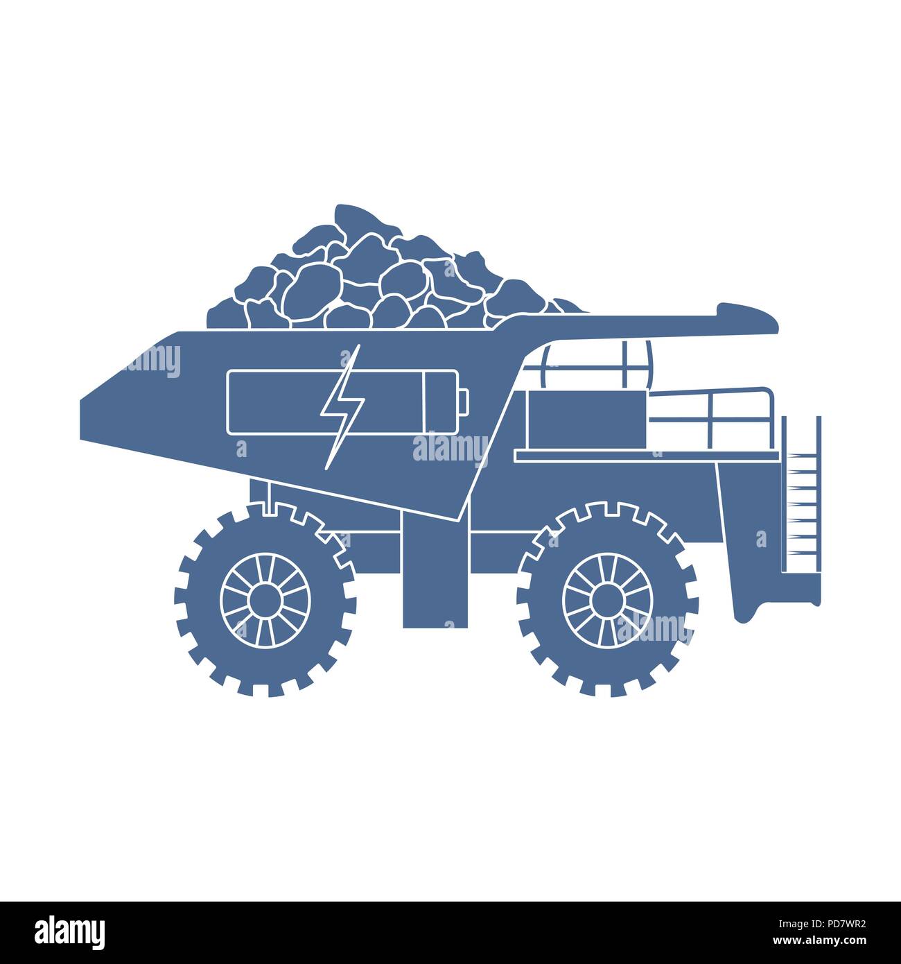 Electric dumper with ore, battery, charge symbol. New transport eco ...