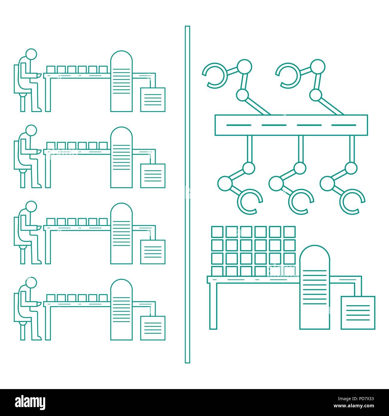 Smart automatic robotic production line. Replacement of people with ...