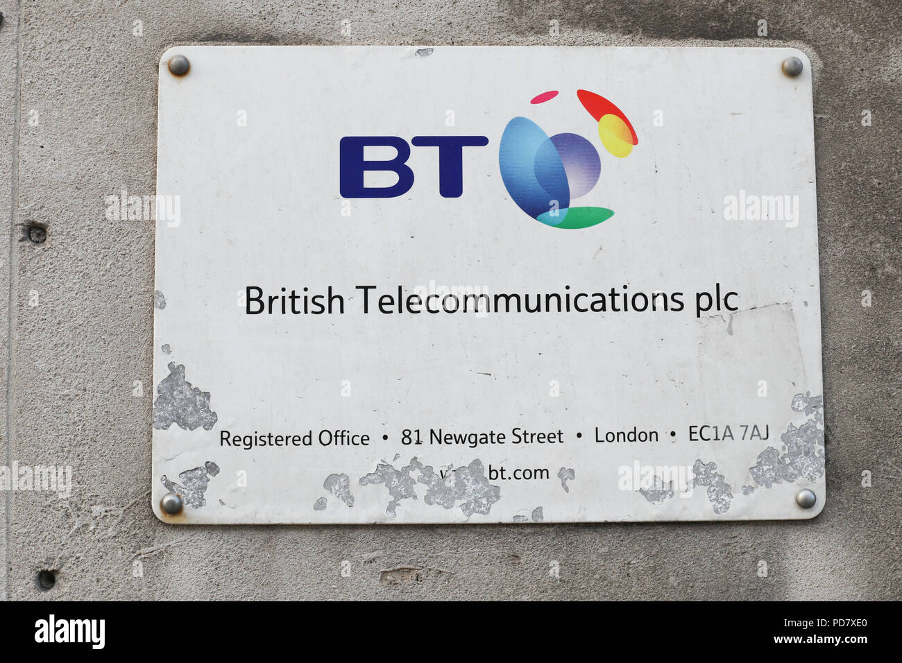 A registered office plaque for British Telecommunications plc Stock ...