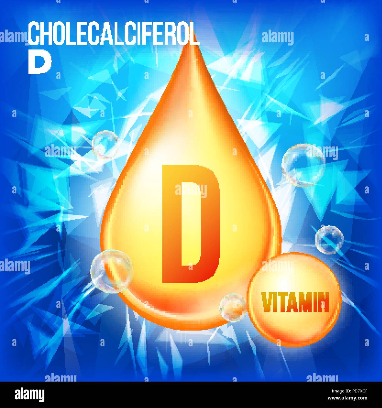 Vitamin D Cholecalciferol Vector Vitamin Gold Oil Drop Icon Organic
