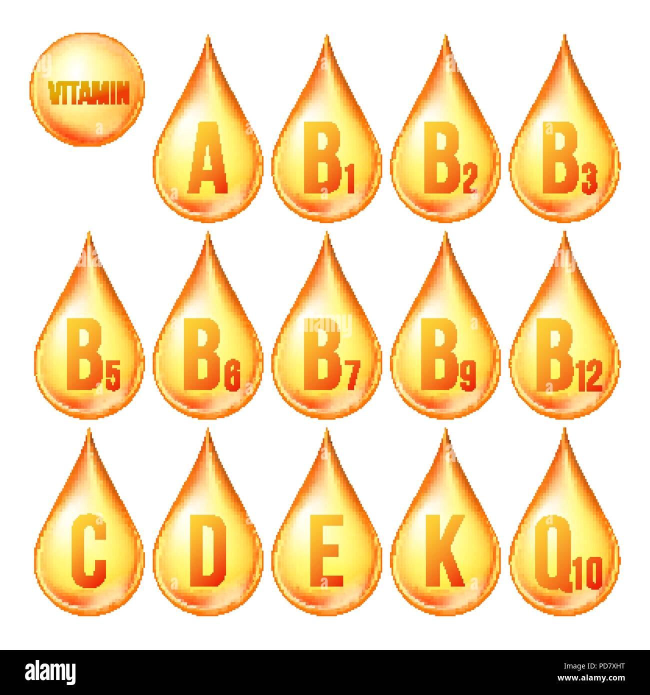 Vitamin Icons Set Vector. Organic Vitamin Gold Drop Icon. Droplet ... Vitamin Icons Set Vector. Organic Vitamin Gold Drop Icon. Droplet ...