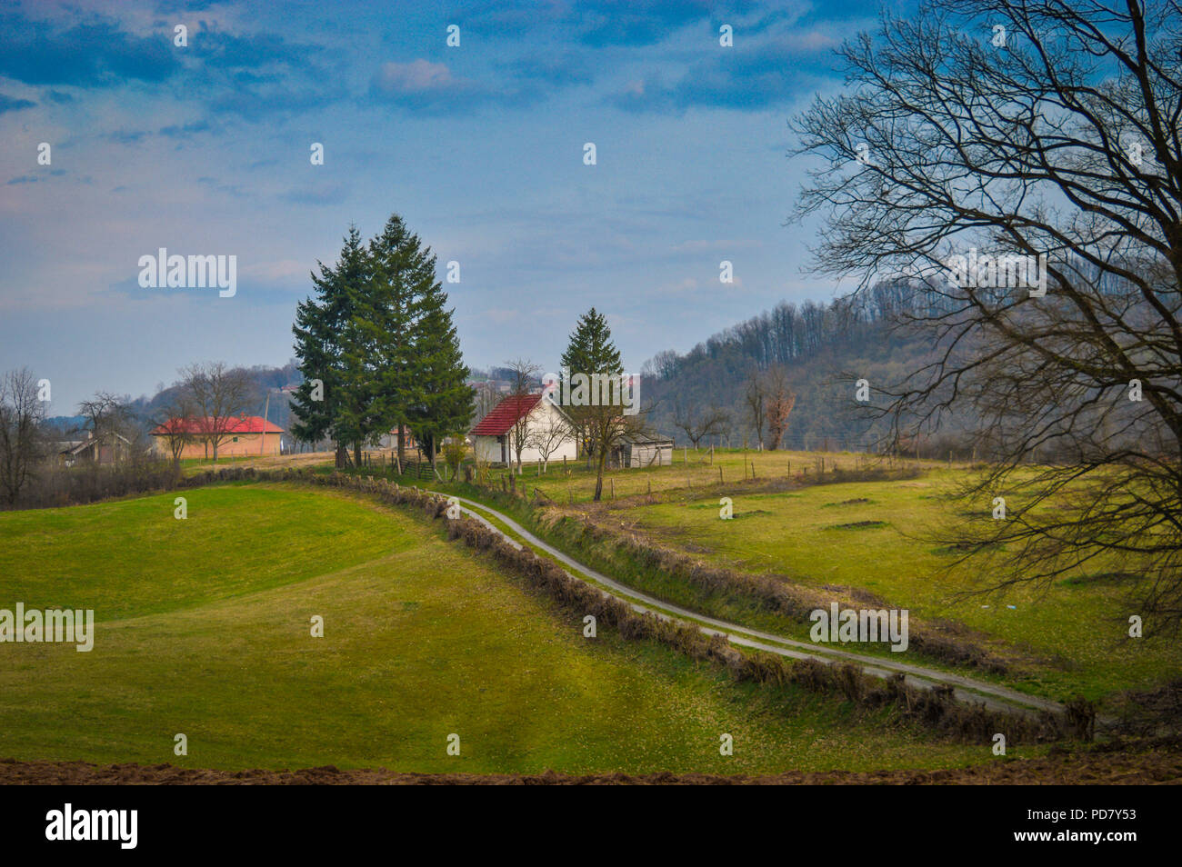 Village landscape. Cottage on farm in western Serbia, Europe Stock ...