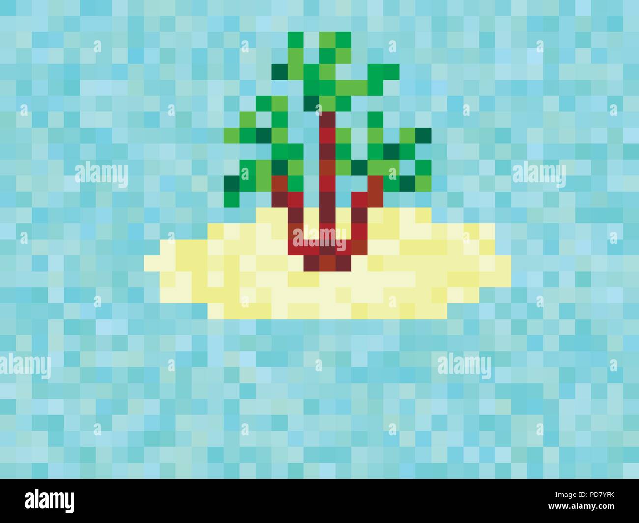 Pixel island with palm tree. 8 bit background landscape. Vector ...