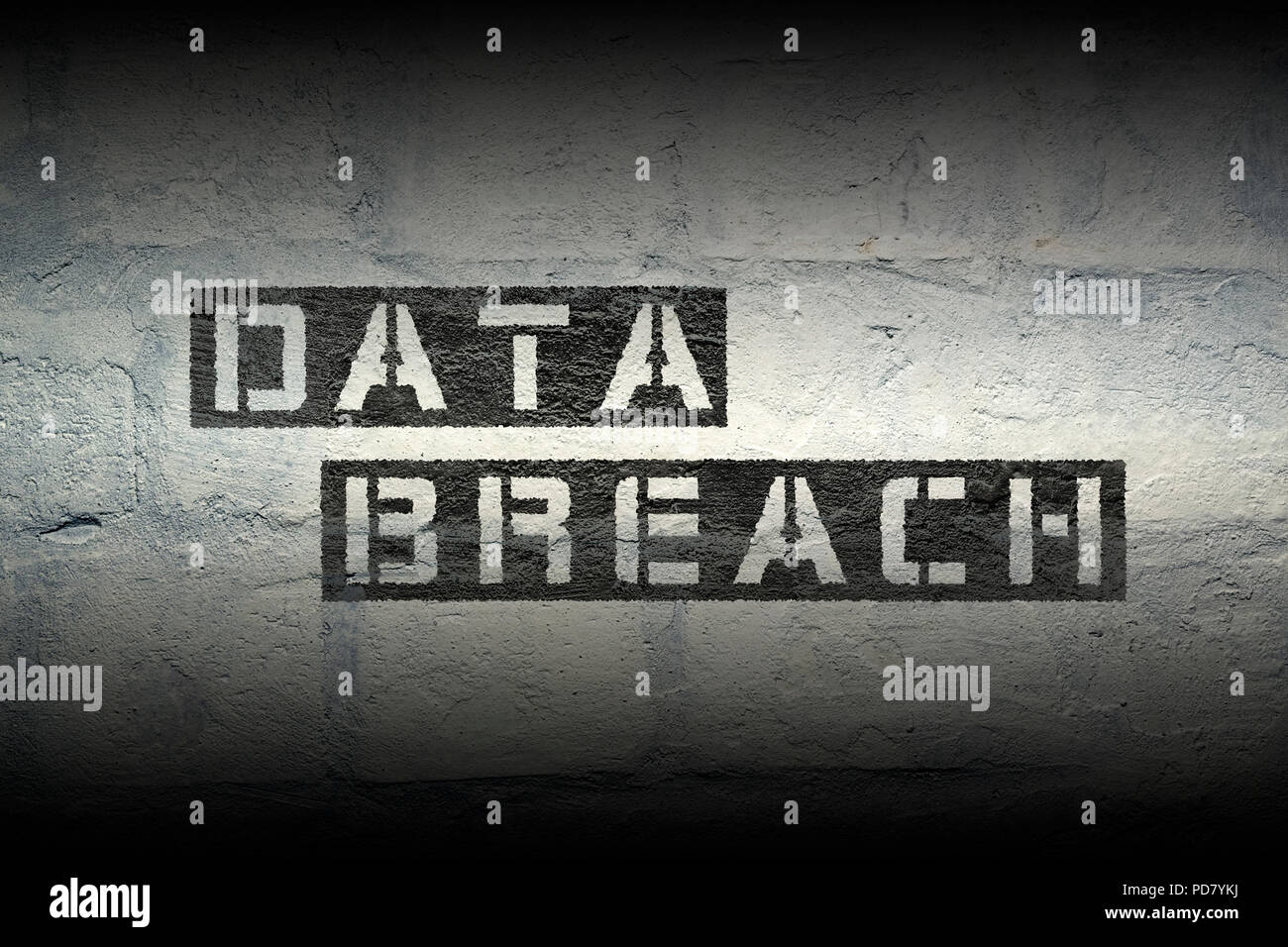 data breach phrase stencil print on the grunge white brick wall Stock ...