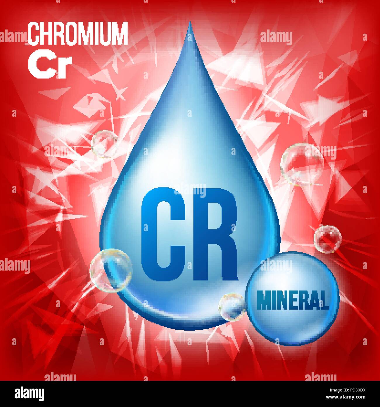 Cr Chromium Vector. Mineral Blue Drop Icon. Vitamin Liquid Droplet Icon ...